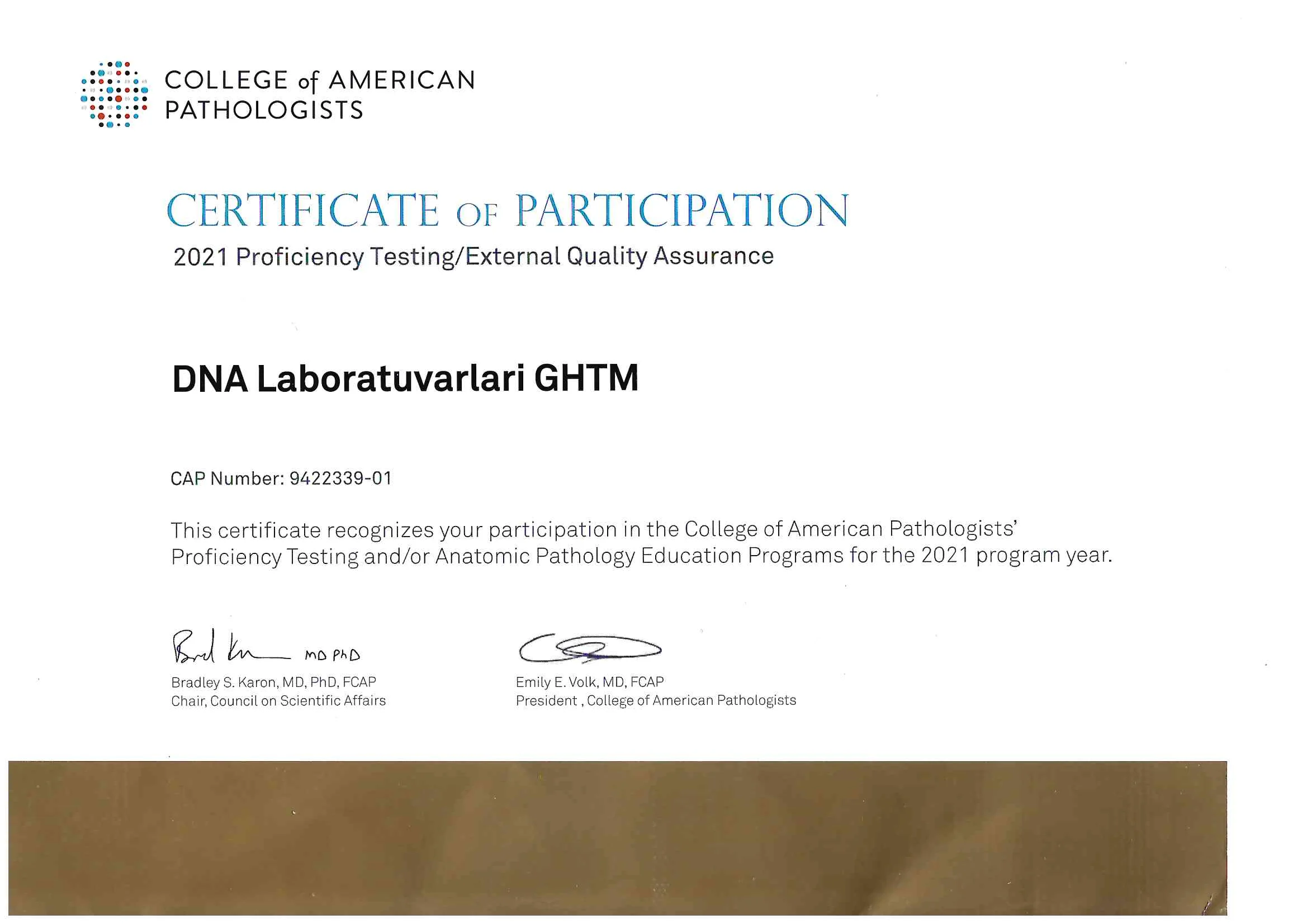 Certificates - Özel DNA Laboratuvarları Genetik Hastalıklar ...